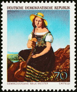Stamp: Girl with Guitar in the Countryside, Louis Castelli (Germany ...