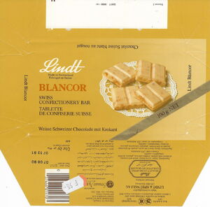 Chocolate Wrapper: Lindt Blancor (Lindt & Sprüngli AG, SwitzerlandCol ...