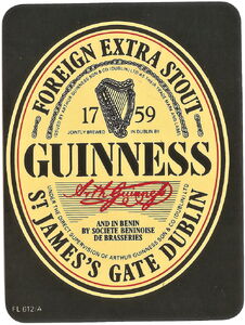 Drink Label: Guinness (Societe Beninoise De Brasseries, BeninCol:BJ ...