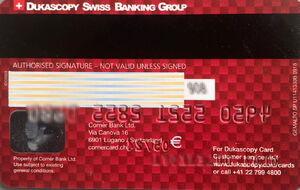 Bank Card: Dukascopy (Corner Banka SA, SwitzerlandCol:CH-VI-0046 💳