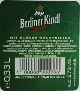 Drink Label: Berliner Kindl Weisse (Berliner Kindl Brauerei AG, Germany, Federal RepublicCol:DE ...