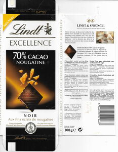 Chocolate Wrapper: Lindt Excellence Dark 70% Nougatine (Lindt ...