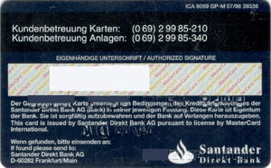 Bank Card: Santander Direct Bank MC 07-98 (Santander Direkt Bank AG ...
