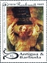 Stamp: "Moses with the Tablets of the Law" (Rembrandt) (Antigua and ...