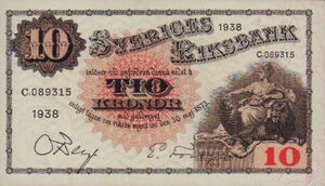 Banknote: 10 Kronor (Sweden(1914-1954 Issue) Wor:P-34u.3
