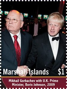 Stamp: Mikhail Gorbachev with U.K. PM Boris Johnson, 2009 (Marshall Islands(In Memoriam of ...