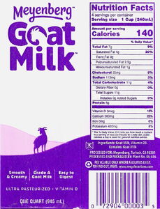 Drink Label: Meyenberg Goat Milk (Meyenberg, United States of ...