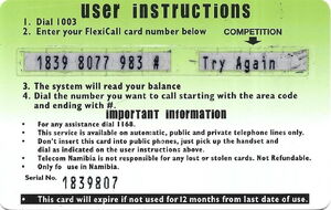 Phonecard: Flexicall Card (Mobile Namibia, Namibia(Telecom Namibia ...