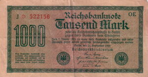 Banknote: 1,000 Mark (Germany(1922 3rd Issue - Reichsbanknote, Republic ...