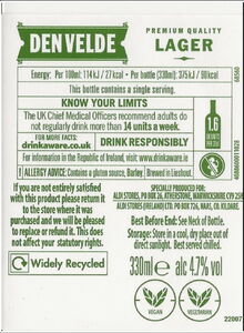 Drink Label: Den Velde Premium Quality (Bavaria Lieshout Holland ...