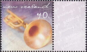 Stamp: Trumpet with Label (New Zealand(Greetings Stamps 2001) Mi:NZ ...