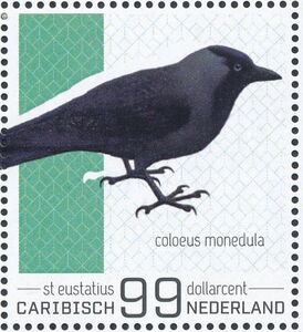 Stamp: Eurasian Jackdaw (Coloeus monedula) (Saint Eustatius(Birds of ...