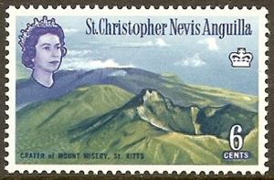Stamp: Crater of Mount Misery, St. Kitts (Saint Kitts and Nevis(Queen ...