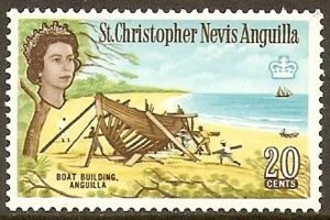 Stamp: Boat Building, Anguilla (Saint Kitts and Nevis(Queen Elizabeth ...