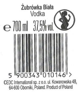 Drink Label: Zubrowka Biala (CEDC International Sp. z.o.o 48 Kowanowska ...