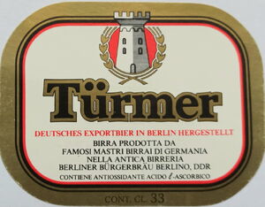 Drink Label: Turmer (Berliner Bürgerbräu, Germany, Democratic Republic ...