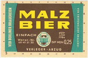 Drink Label: Malz Bier (Veb Berliner Brauereien veb Eberswalder ...