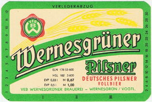 Drink Label: Pilsner (VEB Wernesgruner Brauerei, Germany, Democratic ...