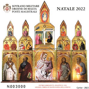 Stamp: Tarlati polyptych (1320) by Pietro Lorenzetti (Malta, Sovereign ...