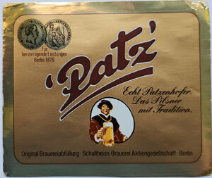 Drink Label: Patz (Schultheiss Brauerei A.G., Berlin, Germany, Federal ...