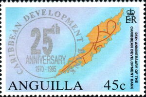Stamp: Anniversary Emblem and Map of Anguilla (Anguilla(25th ...