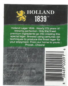 Drink Label: Holland 1839 Lager (Bavaria Lieshout Holland ...