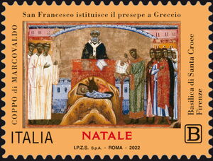 Stamp: Nativity Scene from Basilica of Santa Croce, Florence (Italy ...