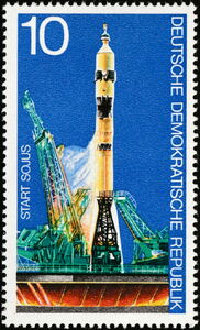 Stamp: Soyuz Launch (Germany, Democratic Republic (DDR)(Soviet-American ...