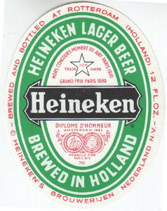 Drink Label: Heineken Lager Beer Brewed in Holland (Heineken´s ...