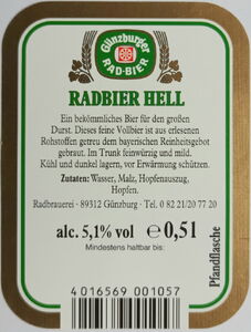 Drink Label: Radbier Hell (Radbrauerei Gebr.Bucher GmbH & Co. KG ...