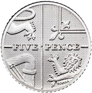 Coin: 5 Pence (Royal Arms Shield Puzzle Memorial - Platinum) (United ...