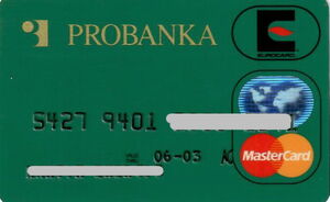 Bank Card: Probanka Eurocard - Mastercard (Probanka, SloveniaCol:SI-MC-0030