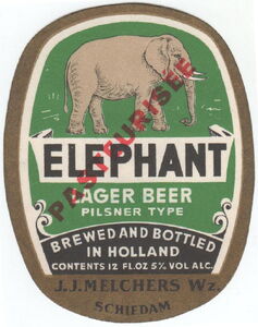 Drink Label: Elephant Lager Beer (Vereenigde Nederlands Brouwerij ...