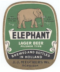 Drink Label: Elephant Lager Beer (Vereenigde Nederlands Brouwerij ...