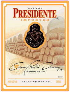 Drink Label: Imported Brandy Presidente Casa Pedro Domecq (Industrias ...