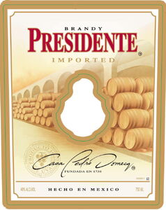 Drink Label: Imported Brandy Presidente Casa Pedro Domecq (Industrias ...