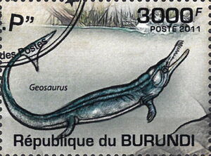 Stamp: Geosaurus (Burundi(Prehistoric Crocodiles) Mi:BI 2077