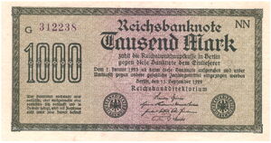 Banknote: 1,000 Mark (Germany(1922 3rd Issue - Reichsbanknote, Republic ...