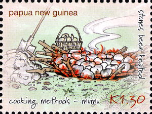 Stamp: Heating stones in mumu pit (Papua New Guinea(Cooking Methods) Mi ...