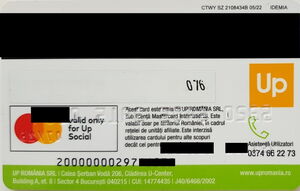 Bank Card: Up social ticket card (Up Romania, RomaniaCol:RO-MC-0405