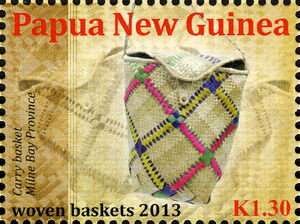 Stamp: Check pattern carry basket, Milne Bay Province (Papua New Guinea ...