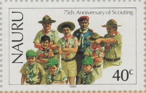 Stamp: Group of Scouts (Nauru(75 Years Scouting) Mi:NR 246B