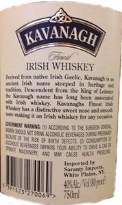 Drink Label: Kavanagh Finest Irish (Teeling Whiskey Co., IrelandCol:IE ...