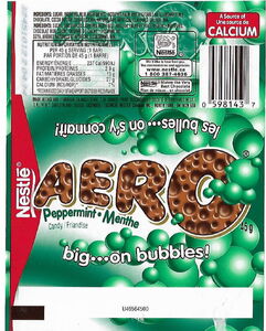 Chocolate Wrapper: Nestlé Aero Milk Pepermint (Nestlé Canada Inc ...