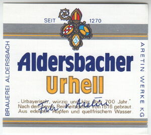 Drink Label: Aldersbacher Urhell (Aldersbach Frhr. von Aretin, Brauerei ...