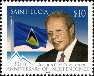 Марка: Sir John G.M. Compton KBE (Сейнт Лусия(30th Anniversary of ...