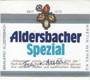 Drink Label: Aldersbacher Spazial (Aldersbach Frhr. von Aretin, Brauerei, GmbH & Co. , Germany ...