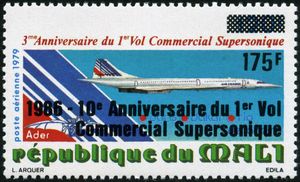 Stamp: Ader Airplane, Concorde surcharged (Mali(10th Ann. of the first ...