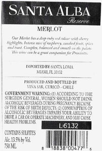 Drink Label: Santa Alba Reserve Merlot (Viña SAR, ChileCol:CL-WINE-000136