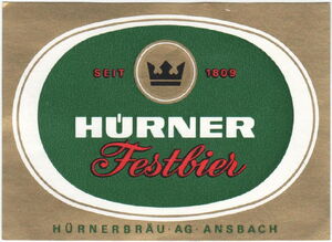 Drink Label: Hurner Festbier (Hürnerbräu Ansbach, Germany, Federal ...